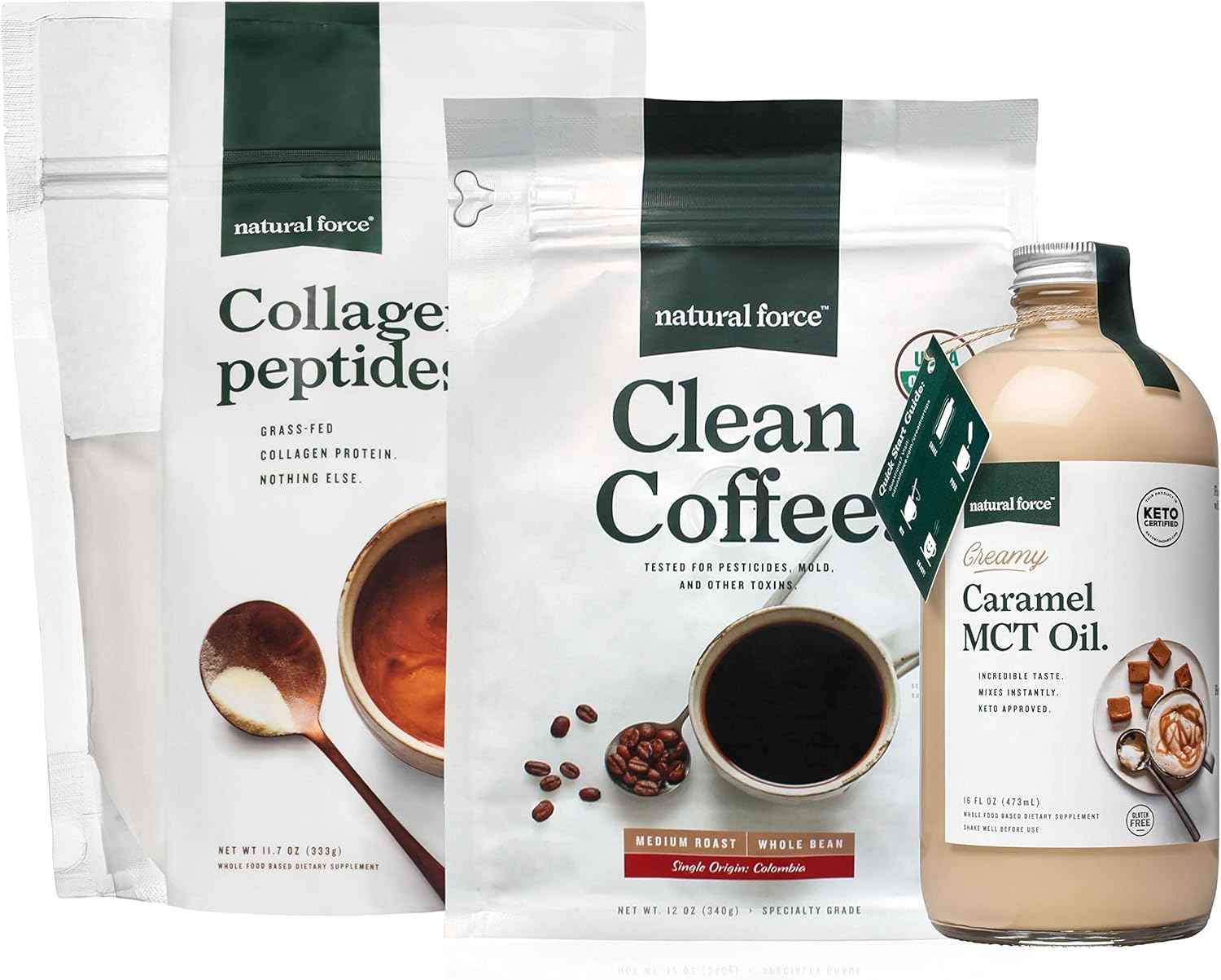 Natural Force Clean Coffee + Creamy Caramel MCT Oil + Collagen Peptide ...