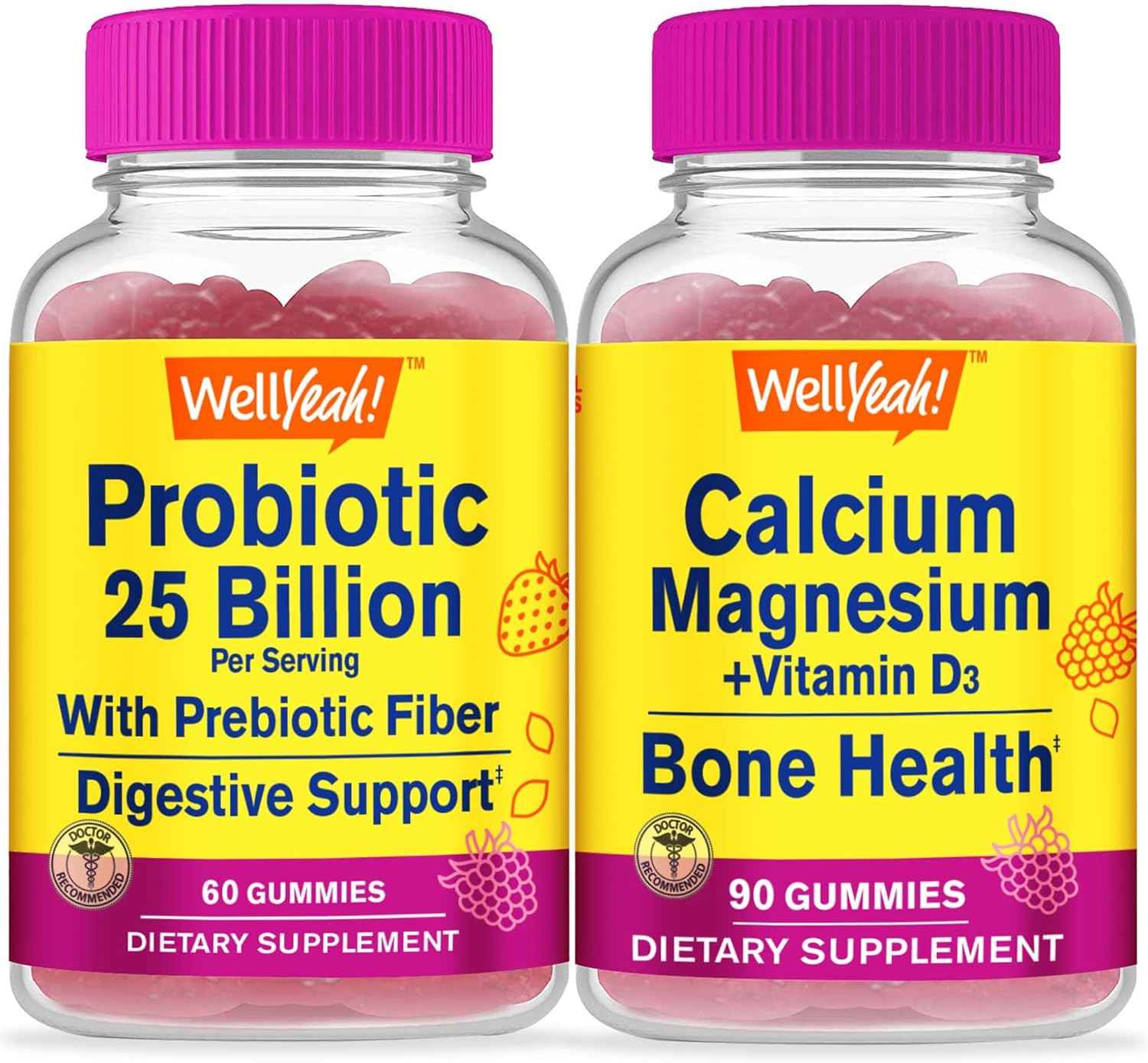 WellYeah Probiotics 25B + Prebiotics + Calcium + Magnesium + Vitamin D ...